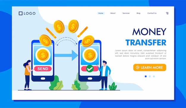 Premium Vector | Money transfer landing page website Premium Vector | Money transfer landing page website