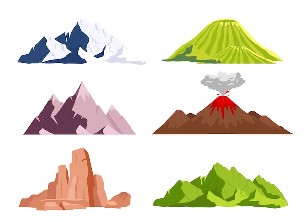 Premium Vector | Mountains flat color objects set Premium Vector | Mountains flat color objects set
