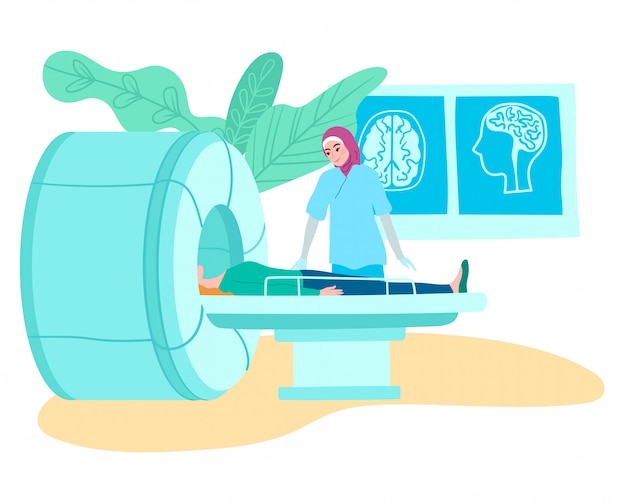 Premium Vector | Mri tomography scanner in hospital, muslim doctor and ... Premium Vector | Mri tomography scanner in hospital, muslim doctor and ...