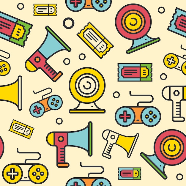 Multimedia line icons seamless pattern. Vector | Premium Download Multimedia line icons seamless pattern. Vector | Premium Download