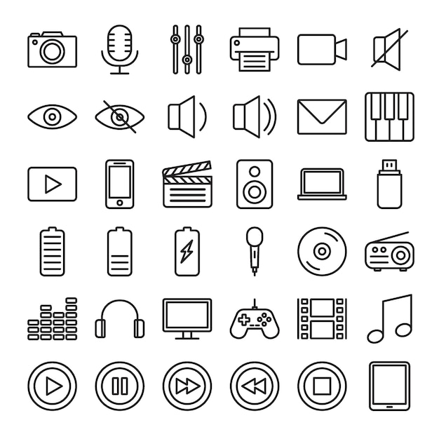 Premium Vector | Multimedia outline icon set Premium Vector | Multimedia outline icon set