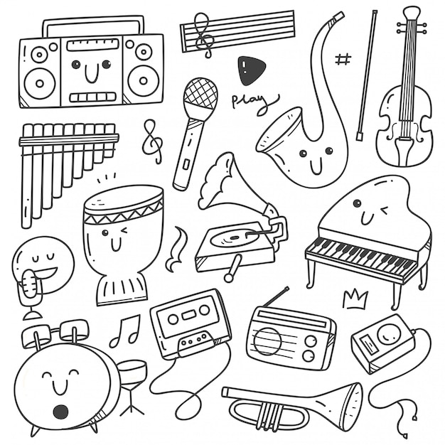 Premium Vector | Musical instruments kawaii doodle line art Premium Vector | Musical instruments kawaii doodle line art