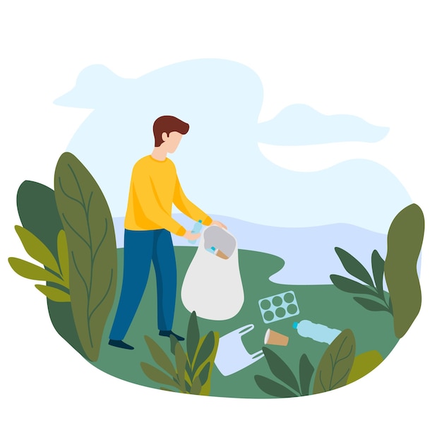 Premium Vector | Nature cleanup concept. volunteer picking up litter ... Premium Vector | Nature cleanup concept. volunteer picking up litter ...