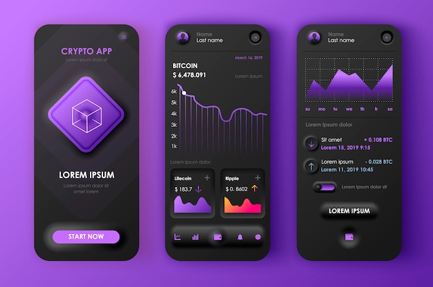 Premium Vector | Neomorphic mobile app ui ux kit blockchain unique ... Premium Vector | Neomorphic mobile app ui ux kit blockchain unique ...