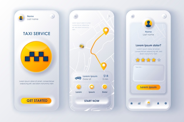 Premium Vector | Neomorphic mobile app ui ux kit taxi service unique ... Premium Vector | Neomorphic mobile app ui ux kit taxi service unique ...
