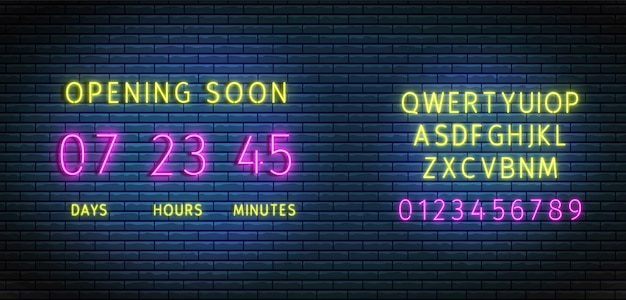 Premium Vector | Neon clock counter. countdown timer wiht font. Premium Vector | Neon clock counter. countdown timer wiht font.