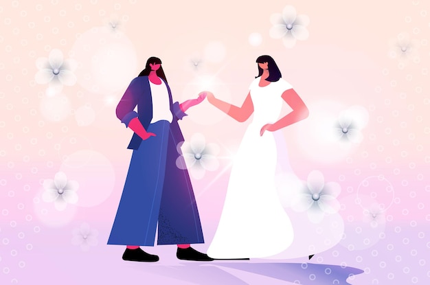Premium Vector Newlywed Lesbian Couple Standing Together Transgender
