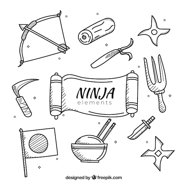 Free Vector | Ninja elements collection in hand drawn style Free Vector | Ninja elements collection in hand drawn style