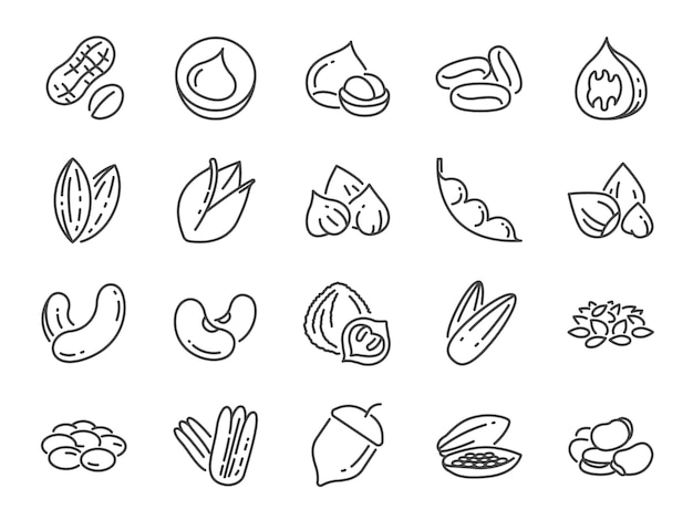 Premium Vector | Nuts, seeds and beans icon set. Premium Vector | Nuts, seeds and beans icon set.