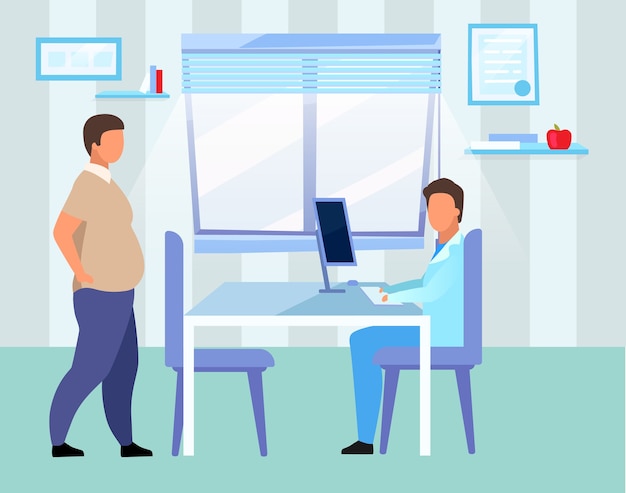 Premium Vector Obese Man Visiting Doctor Flat Overweight Adult