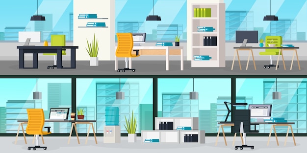 Office interior horizontal banners | Premium Vector Office interior horizontal banners | Premium Vector
