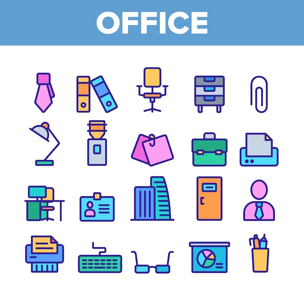 Premium Vector | Office job elements icons set Premium Vector | Office job elements icons set
