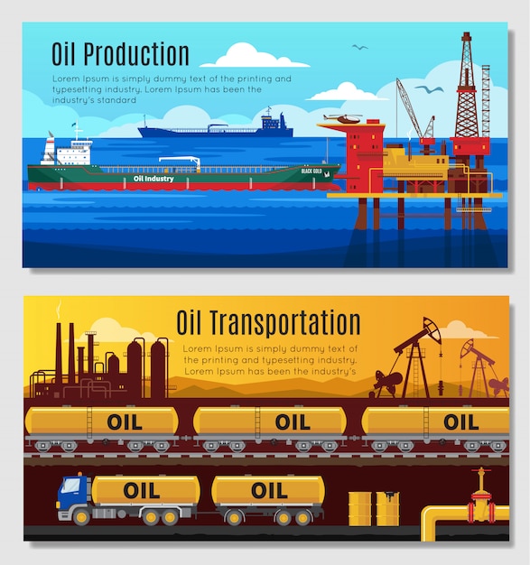 Free Vector | Oil industry horizontal banners Free Vector | Oil industry horizontal banners