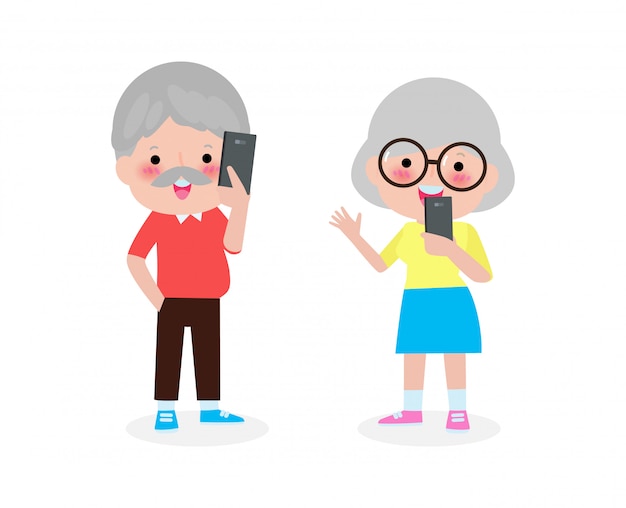 Premium Vector Old People Couple With Smartphone Elderly With Mobile
