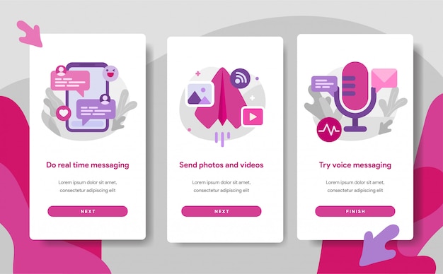 Premium Vector | Onboarding screen page template of chat messaging app Premium Vector | Onboarding screen page template of chat messaging app
