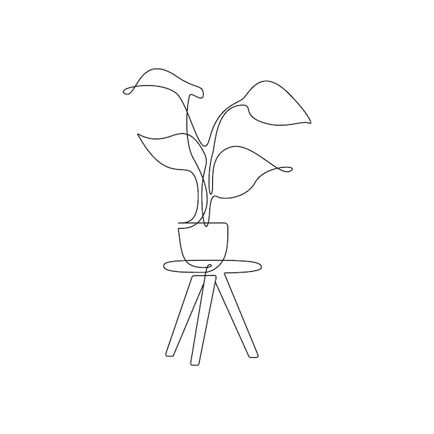 Premium Vector One Continuous Line Drawing Of Potted Flower On The