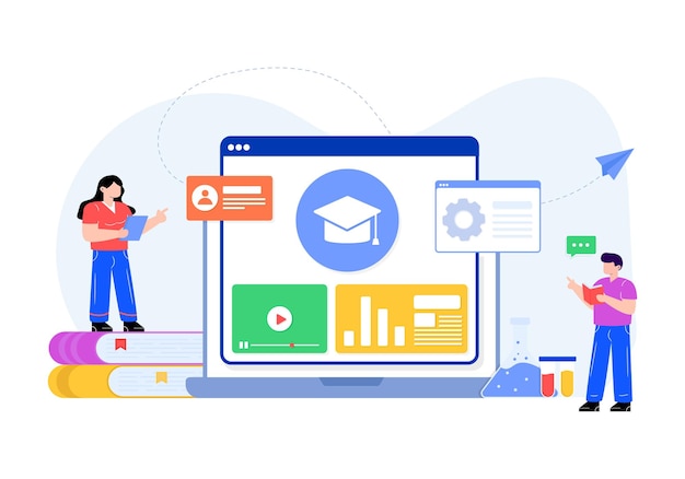 Premium Vector | Online course flat illustration vector Premium Vector | Online course flat illustration vector