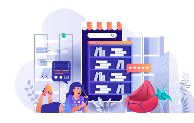Premium Vector | Online library flat design concept illustration of ... Premium Vector | Online library flat design concept illustration of ...