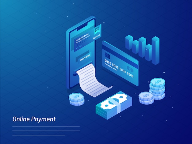 Premium Vector | Online payment concept 3d isometric design Premium Vector | Online payment concept 3d isometric design