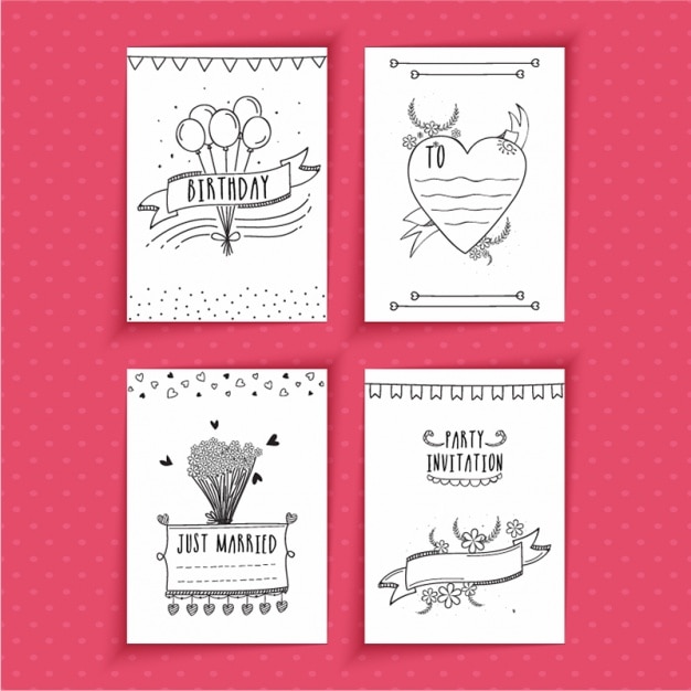 Premium Vector | Pack of four party invitations Premium Vector | Pack of four party invitations