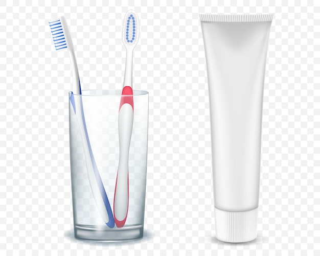 Premium Vector | Pair of toothbrushes in a glass cup with a tube of ... Premium Vector | Pair of toothbrushes in a glass cup with a tube of ...