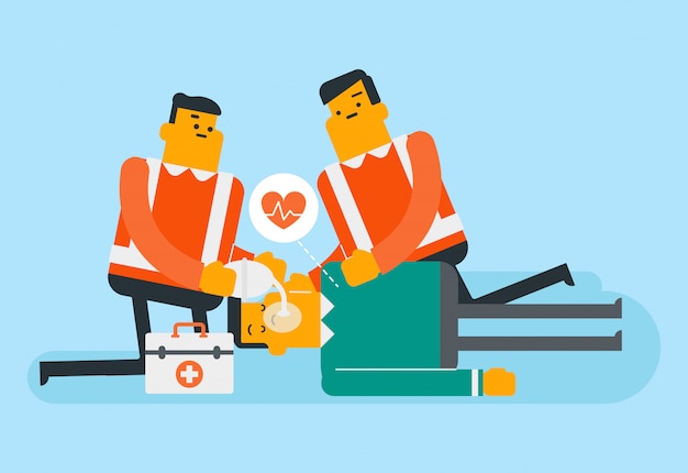 Premium Vector | Paramedics doing cardiopulmonary resuscitation. Premium Vector | Paramedics doing cardiopulmonary resuscitation.