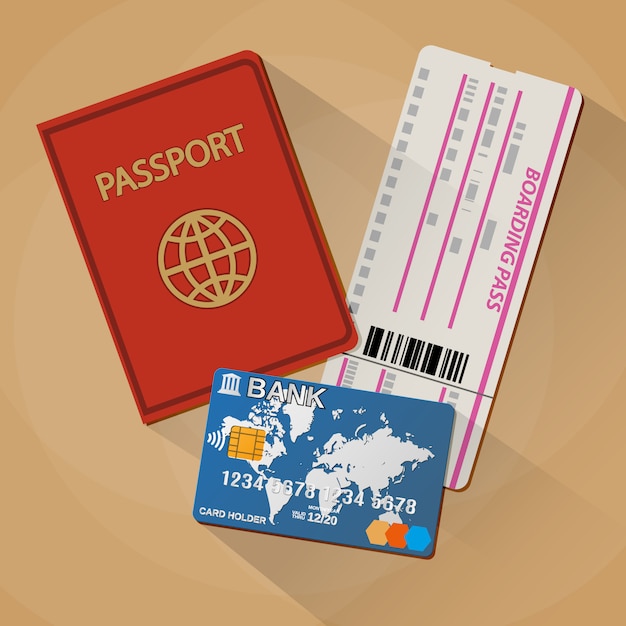 Premium Vector Passport Boarding Pass Ticket Bank Card