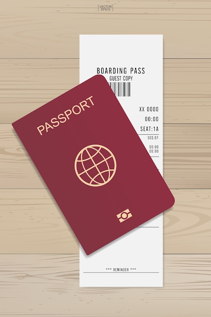 Premium Vector Passport And Boarding Pass Ticket On Wood Background