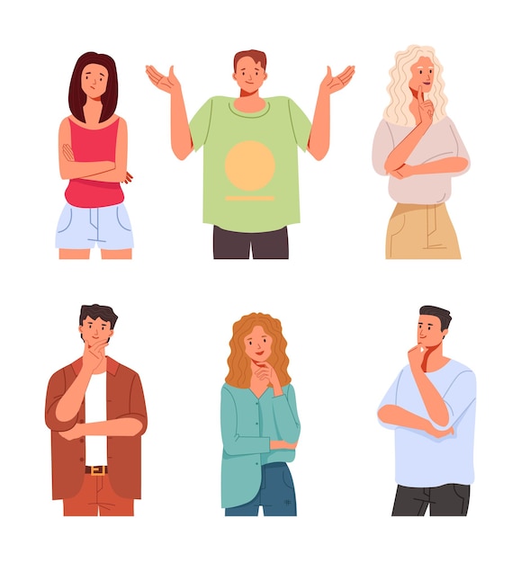 Premium Vector | People characters think in different position isolated ... Premium Vector | People characters think in different position isolated ...