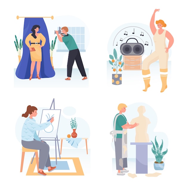 Premium Vector | People do their favorite hobby concept scenes set ... Premium Vector | People do their favorite hobby concept scenes set ...