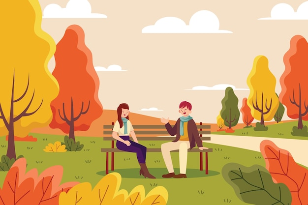 Premium Vector | People walking in autumn Premium Vector | People walking in autumn