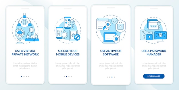 Premium Vector | Personal info protection tips onboarding mobile app page screen. internet ...