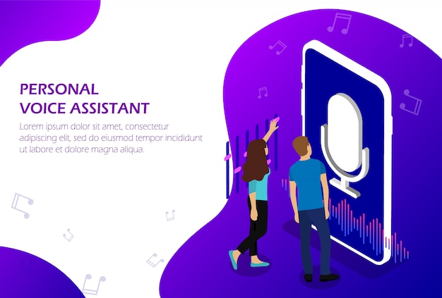 Premium Vector | Personal voice assistant. voice recognition. Premium Vector | Personal voice assistant. voice recognition.