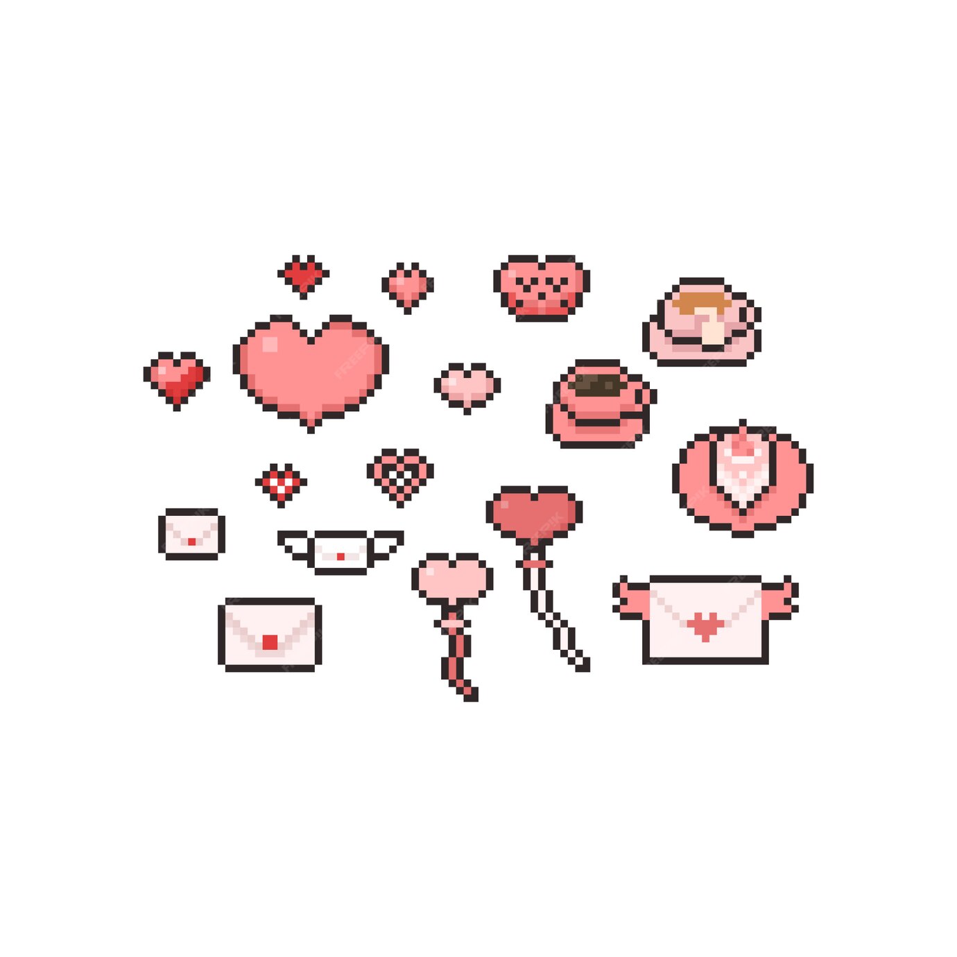 Premium Vector | Pixel art cartoon valentine's day elements set. Premium Vector | Pixel art cartoon valentine's day elements set.