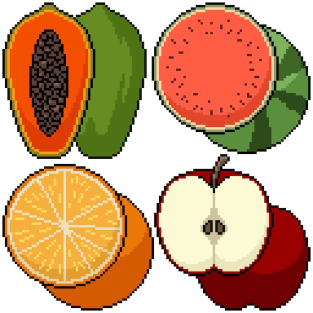 Premium Vector | Pixel art isolated fruits cut group Premium Vector | Pixel art isolated fruits cut group