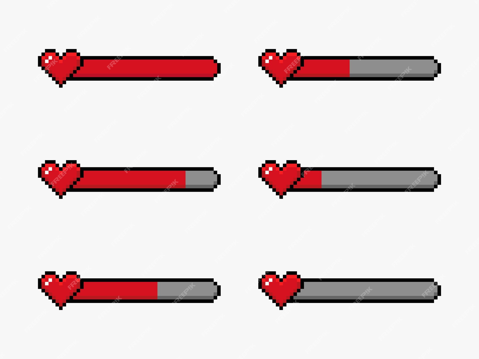 Premium Vector | Pixel art life bar for pixel game Premium Vector | Pixel art life bar for pixel game