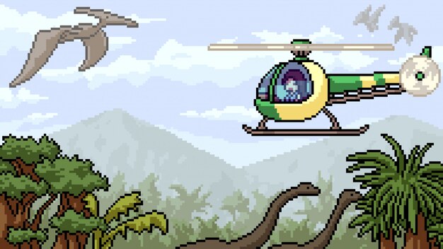 Premium Vector | Pixel art scene jurassic travel Premium Vector | Pixel art scene jurassic travel