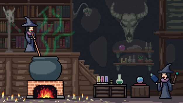 Premium Vector | Pixel art scene witchcraft ritual Premium Vector | Pixel art scene witchcraft ritual