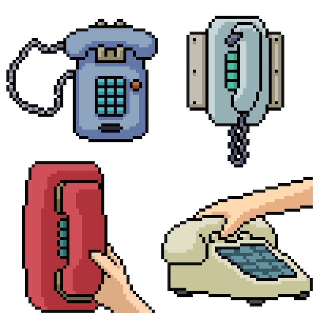 Premium Vector | Pixel art set isolated classic telephone Premium Vector | Pixel art set isolated classic telephone