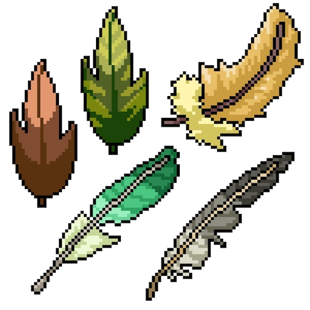 Premium Vector | Pixel art set isolated feather decoration Premium Vector | Pixel art set isolated feather decoration