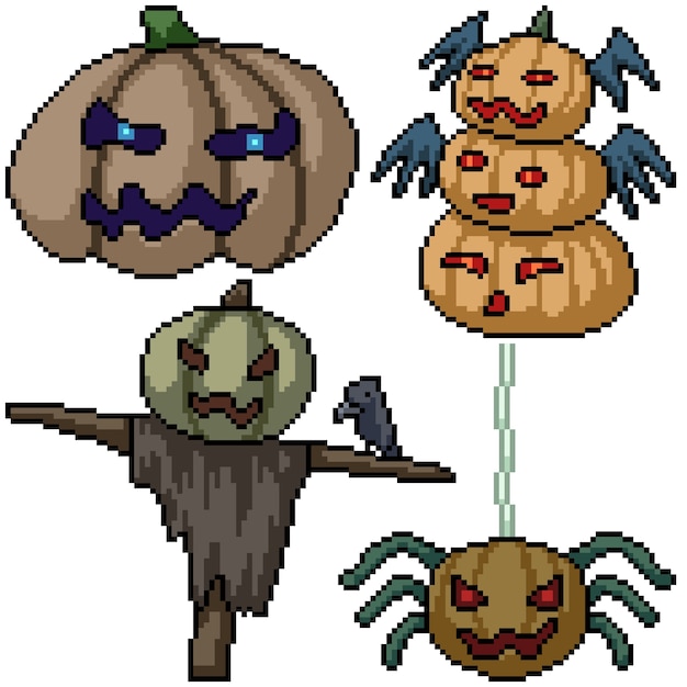Premium Vector | Pixel art set isolated pumpkin monster halloween Premium Vector | Pixel art set isolated pumpkin monster halloween