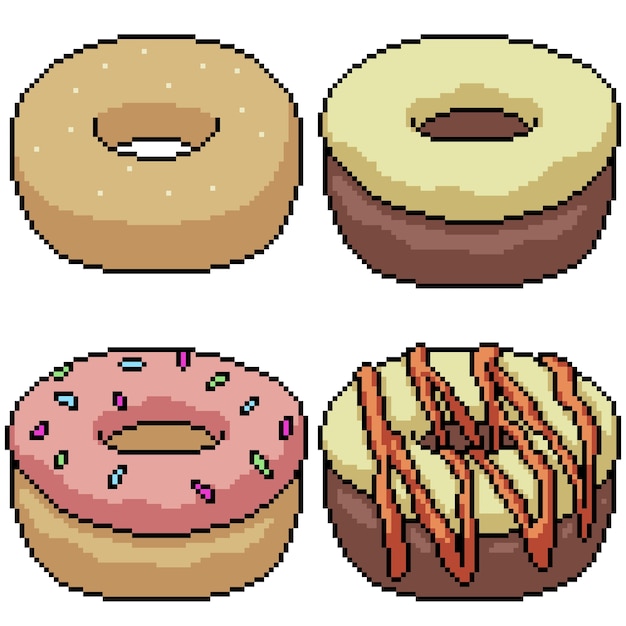 Premium Vector | Pixel art set isolated sweet donut Premium Vector | Pixel art set isolated sweet donut