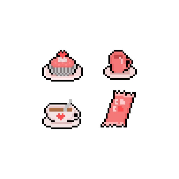 Premium Vector | Pixel art valentine dessert icon set. Premium Vector | Pixel art valentine dessert icon set.
