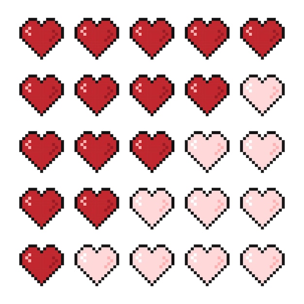 Premium Vector | Pixel game health heart bar 8 bit life bar Premium Vector | Pixel game health heart bar 8 bit life bar