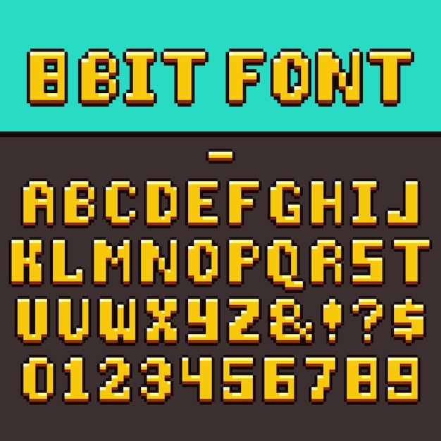 Premium Vector | Pixel video game fun alphabet and numbers. 8-bit pixel ... Premium Vector | Pixel video game fun alphabet and numbers. 8-bit pixel ...