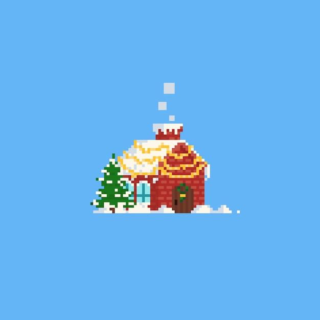 Premium Vector | Pixel winter house with tree. christmas Premium Vector | Pixel winter house with tree. christmas