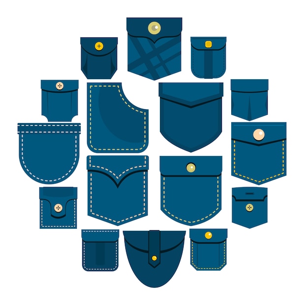 Premium Vector | Pocket types icons set in flat style Premium Vector | Pocket types icons set in flat style