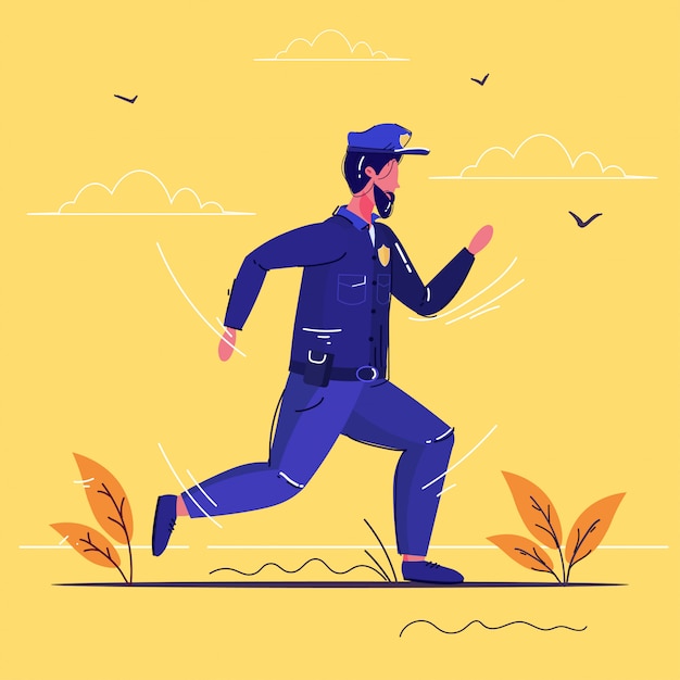 Premium Vector Police Officer Running Policeman In Uniform Pursuing Burglar Security Authority