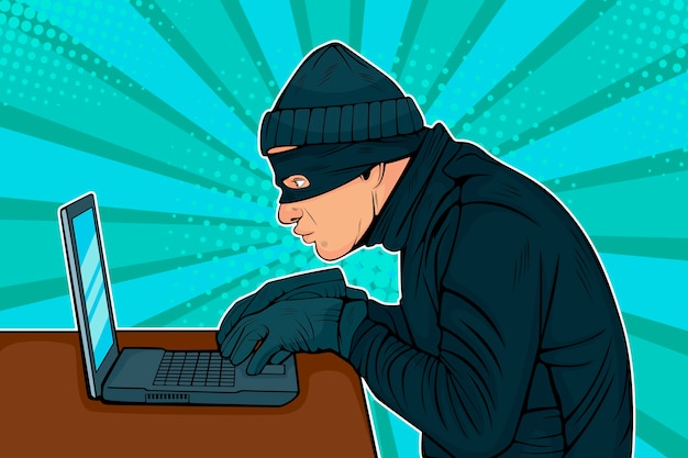 Premium Vector | Pop art hacker thief hacking into a computer Premium Vector | Pop art hacker thief hacking into a computer