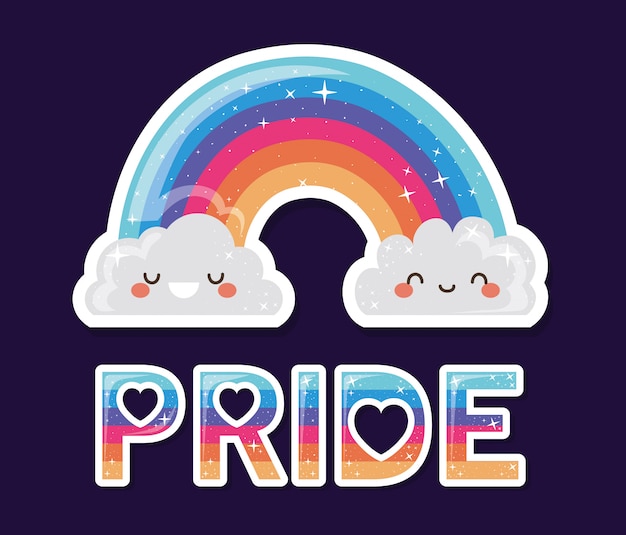 Pride And Lgtbi Rainbow With Kawaii Clouds Premium Vector